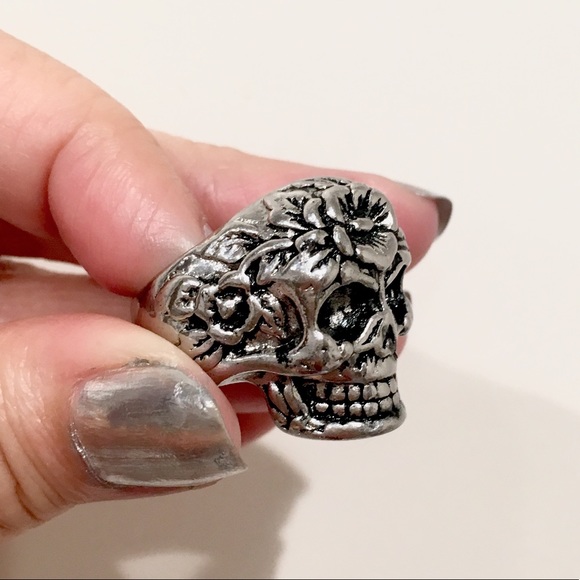 Jewelry | Stainless Steel Gothic Floral Punk Skull Ring | Poshmark